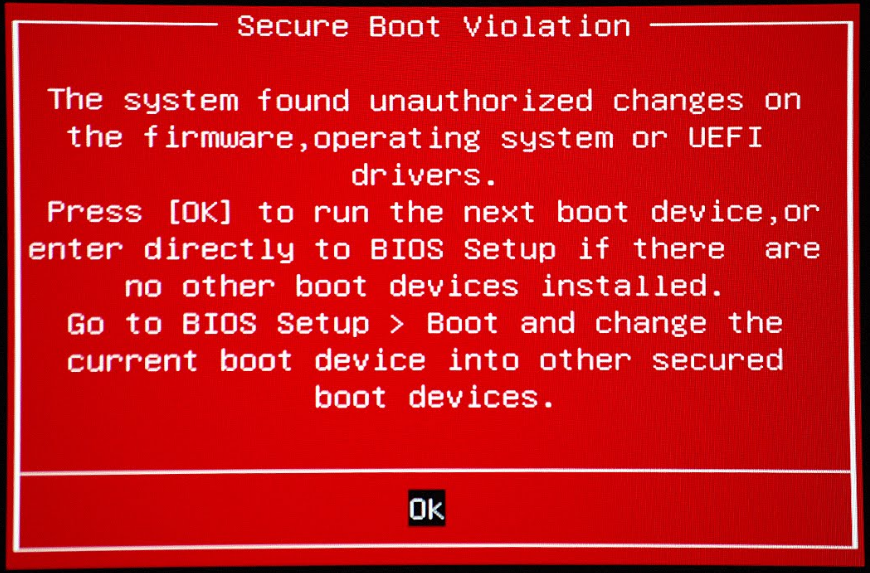 Bug Fix Secure Boot Violation Error